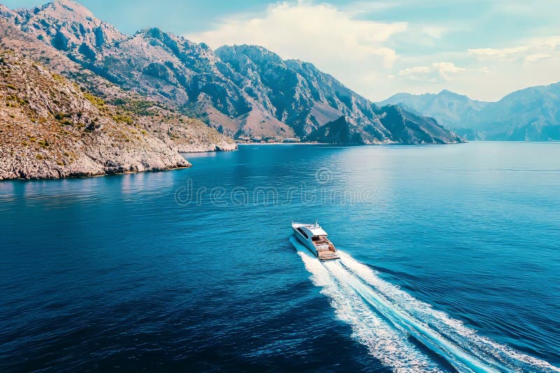 A Top-down Perspective of a Luxury Motor Yacht Navigating the Open Sea ...