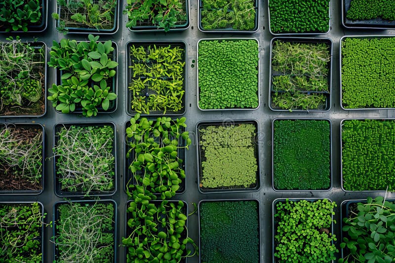 A Top-down Perspective of a Microgreen Farm Showcasing Rows of Trays ...