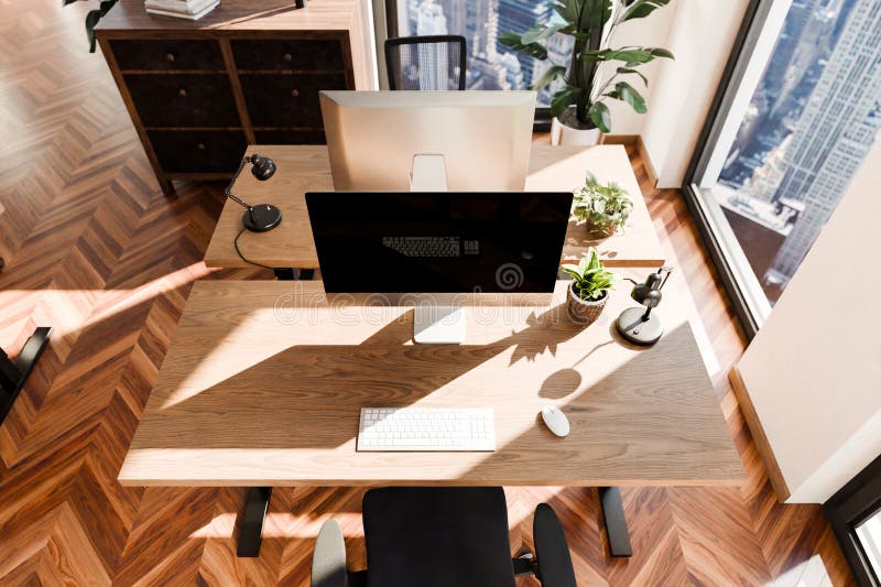 Top Down Perspective of Modern Minimalistic Pc Workspace in Luxurious ...