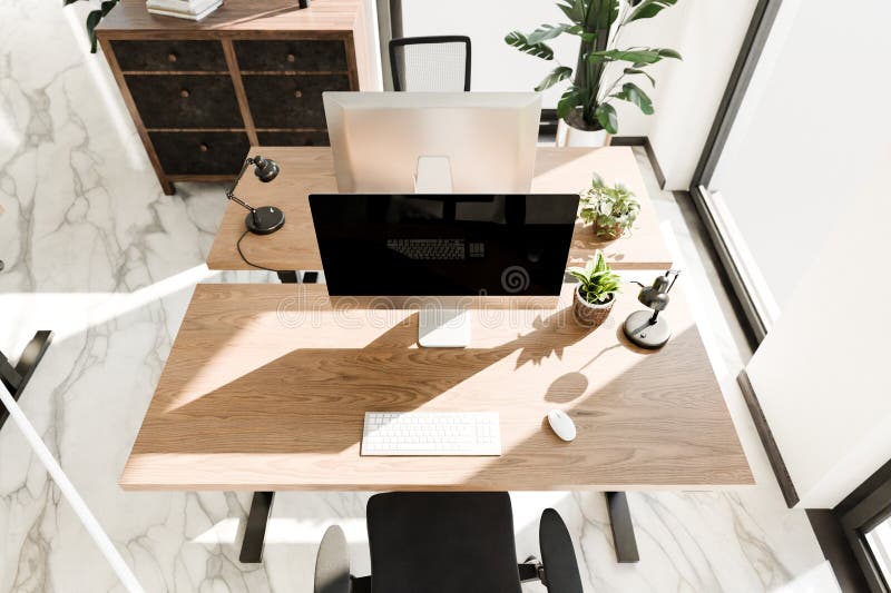 Top Down Perspective of Modern Minimalistic Pc Workspace in Luxurious ...