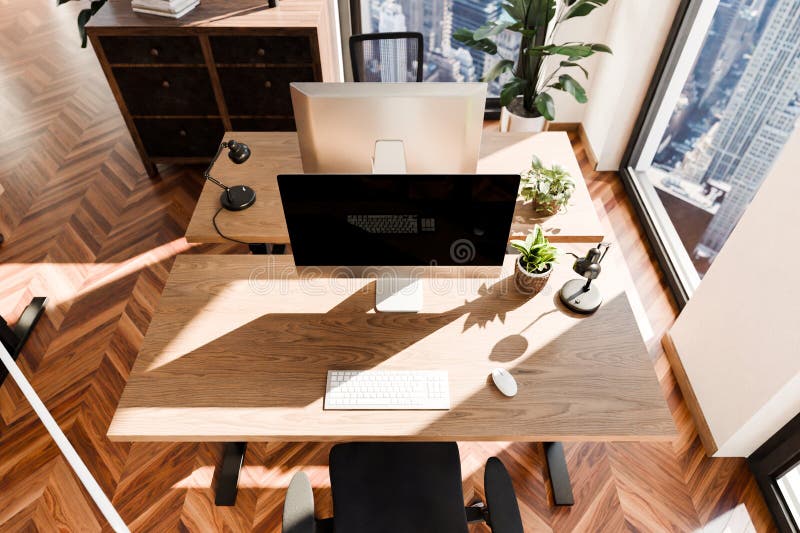 Top Down Perspective of Modern Minimalistic Pc Workspace in Luxurious ...
