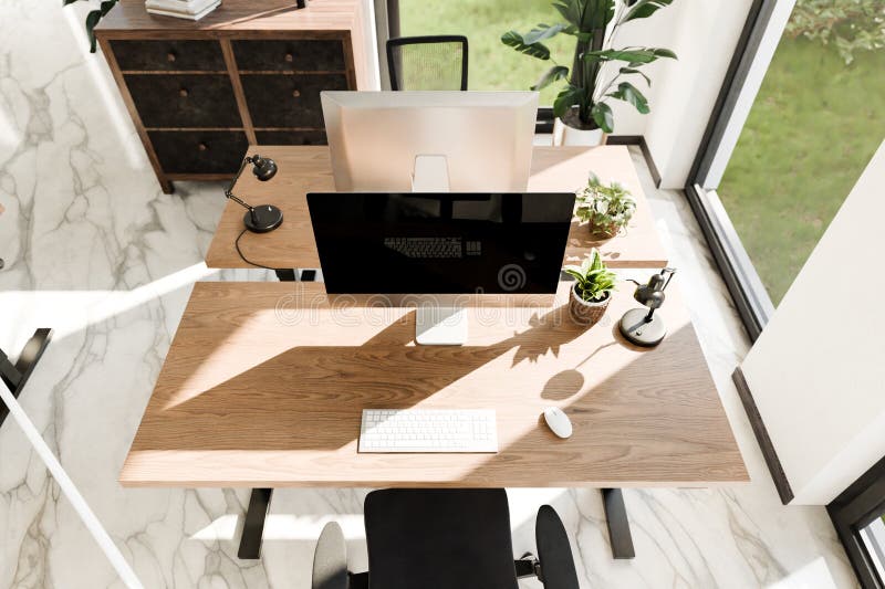 Top Down Perspective of Modern Minimalistic Pc Workspace in Luxurious ...