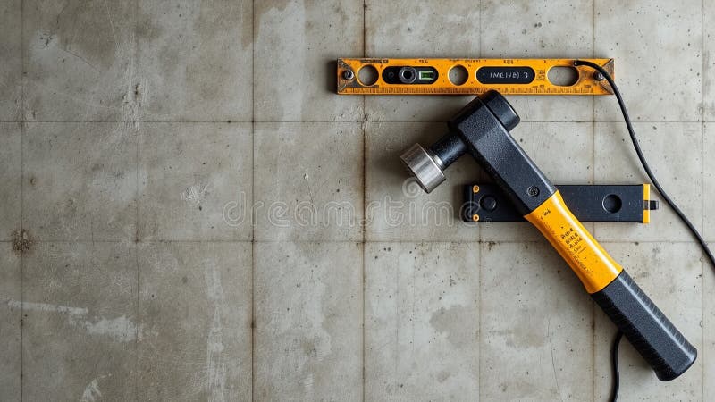 Comprehensive Overhead View of Construction Tools Arranged on a ...