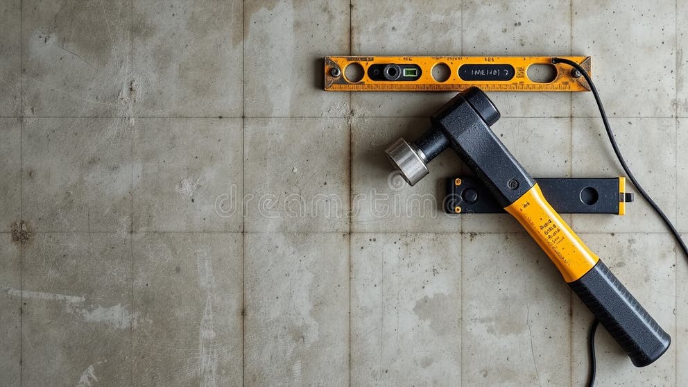Comprehensive Overhead View of Construction Tools Arranged on a ...