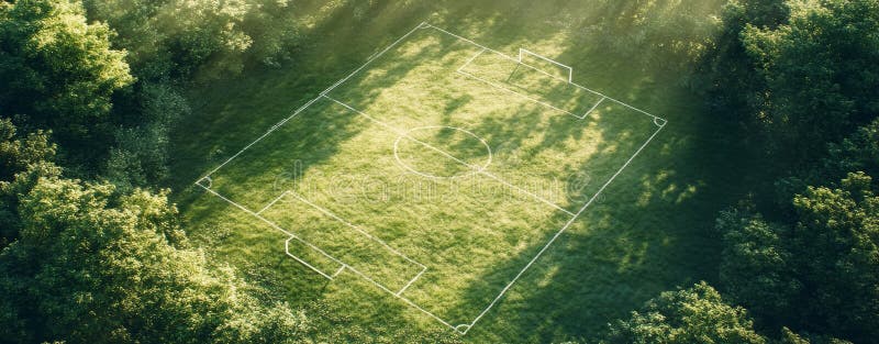Top-down Perspective of a Soccer Field Bordered by Verdant Green Trees ...