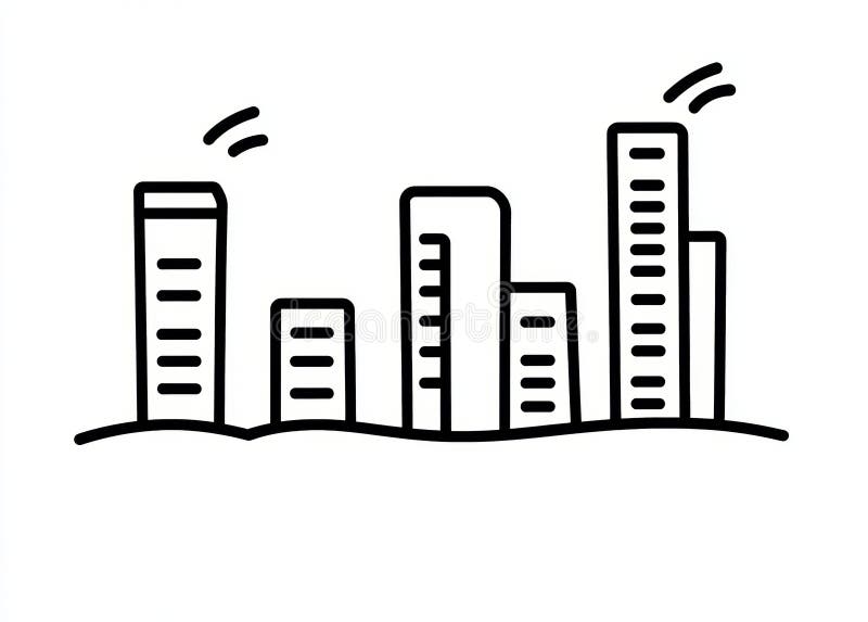 A Top-down Perspective of Tall Buildings in Line Drawing Style, Placed ...