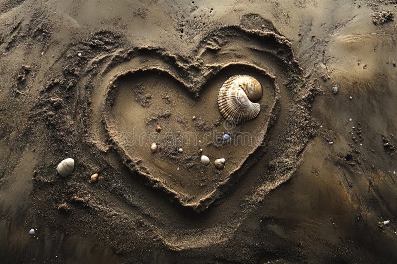 Top-down Photo of Heart Shape Drawn in Sand, Decorated with Tiny ...