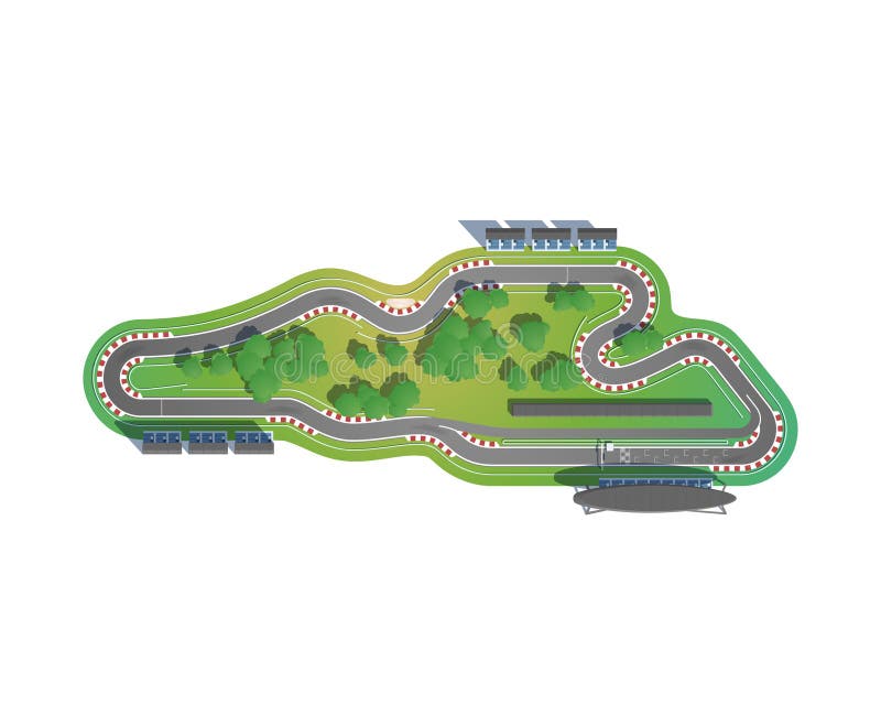 Top-down Racing Track with a Green Field and Trees Stock Illustration ...