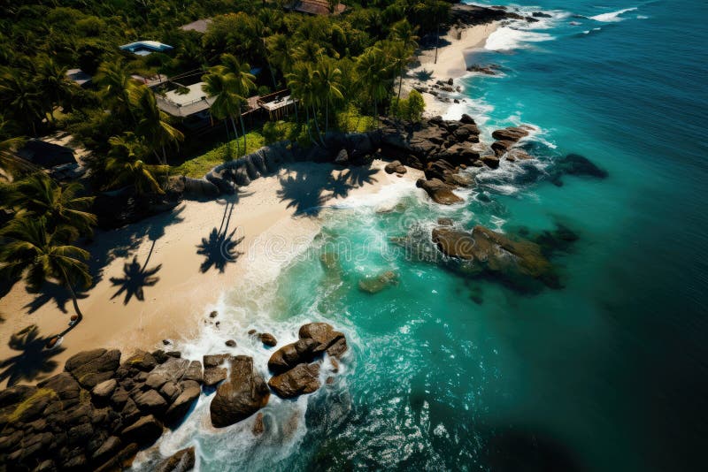 Top Down Seashore with Palm Trees, Beach with Rocks Stock Illustration ...