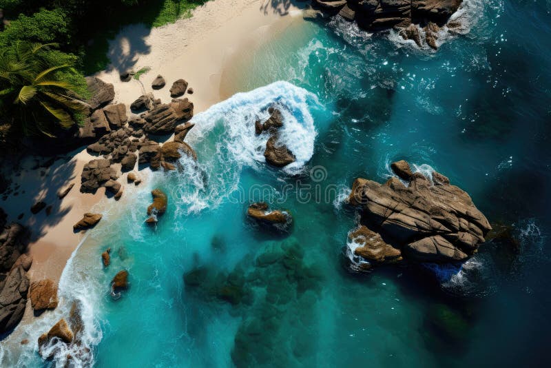 Top Down Seashore with Palm Trees, Beach with Rocks Stock Illustration ...