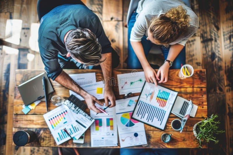 A Top-down Shot Capturing a Man and Woman Intensely Analyzing a ...