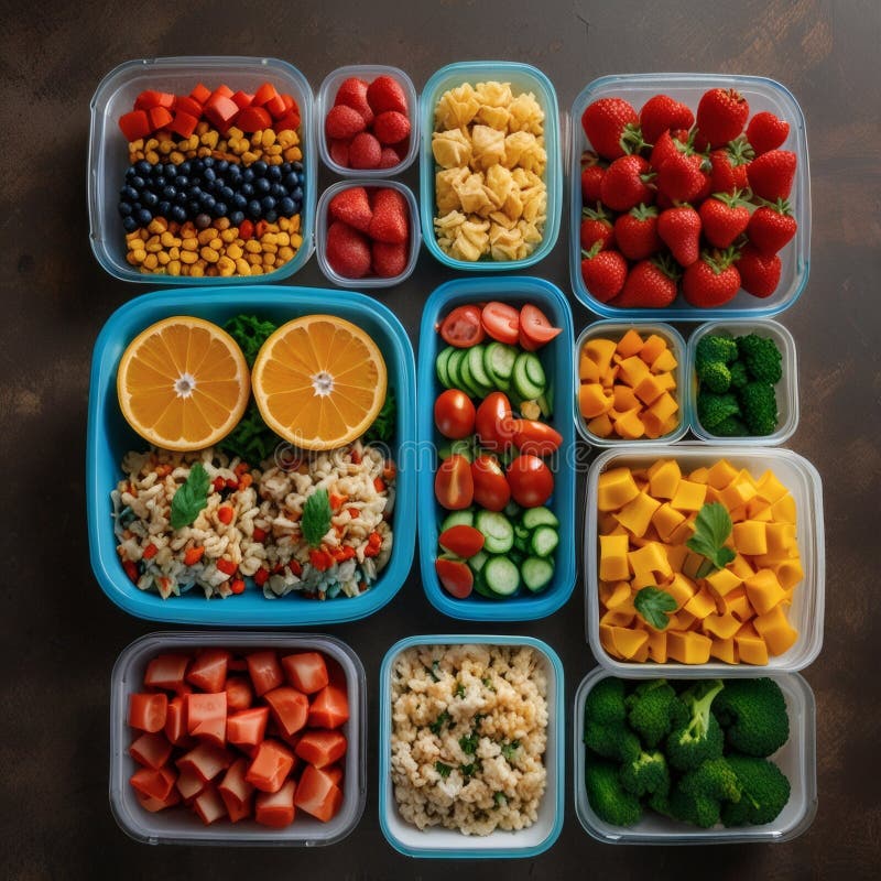 A Top-down Shot of a Colorful, Balanced Meal Spread on a Modern Kitchen ...