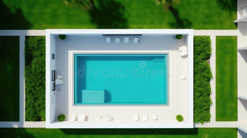 Top-down Shot of a Pristine, Turquoise Pool Framed by White Deck and ...