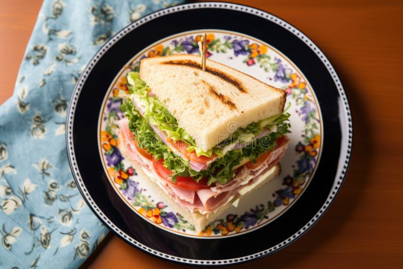 Top-down Shot of Sandwich on a Ceramic Plate Stock Photo - Image of ...
