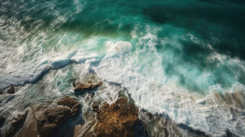 Top Down Shot of Splashing White Waves in the Ocean. Generative AI ...