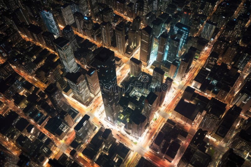 Top-down Shot of a Sprawling Urban City Grid at Night Stock ...