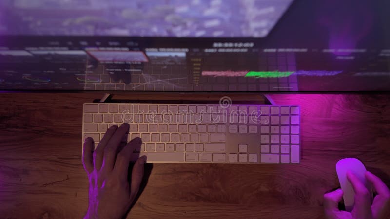 Top Down Shot of Working on a Computer. Monitor the Computer Stock ...