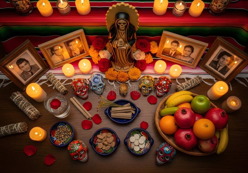 Top-Down Still Life of Chicano Altar with Ritual Objects Stock ...