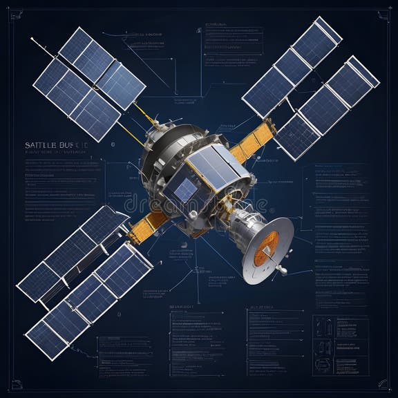 Satellite Blueprint Illustration Stock Illustration - Illustration of panels, orbital: 377909102