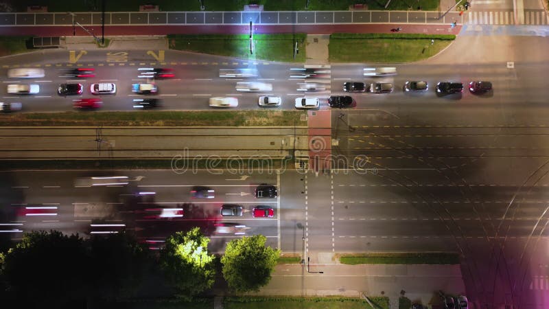Bird S Eye View Timelapse of a Busy Intersection with a Tram Line in ...