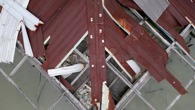 Top Down View Abandoned Broken Rooftop Stock Footage - Video of ...