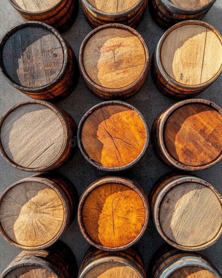 Top Down View of Aged Whisky Casks in Distillery Setting for Beverage ...