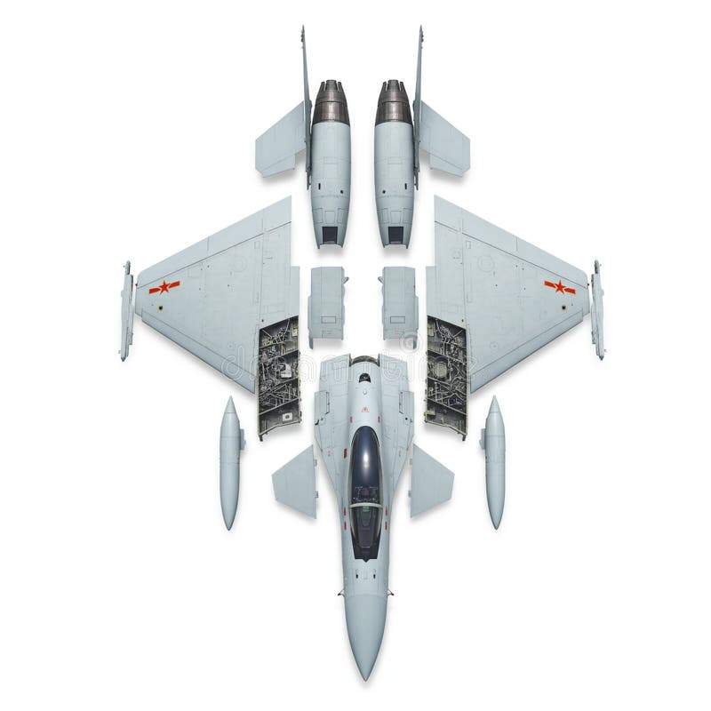 Top-down View of an Aircraft with Visible Components Separated, Showing ...