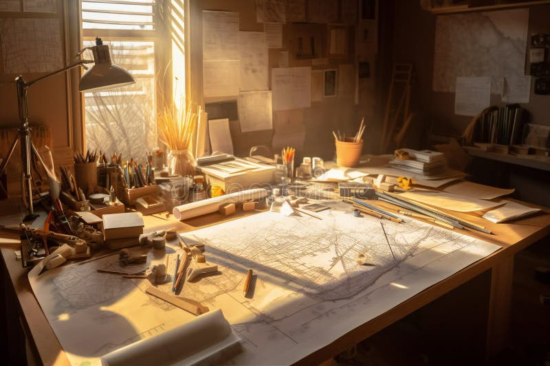 Architectural Blueprint and Work Tools (AI Generated) Stock ...