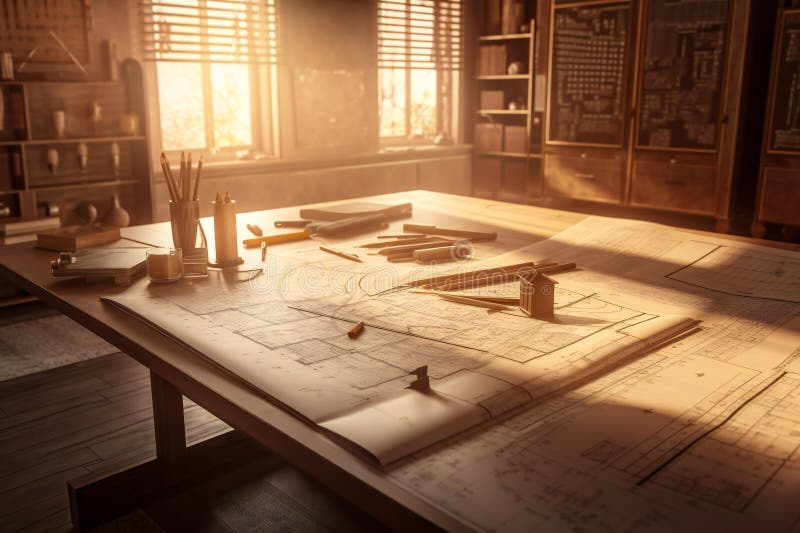 Architectural Blueprint and Work Tools (AI Generated) Stock ...