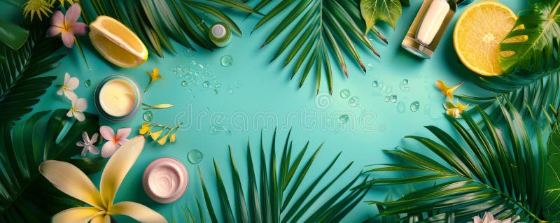 Top Down View of an Array of Spa Beauty Products Arranged on a Vibrant ...