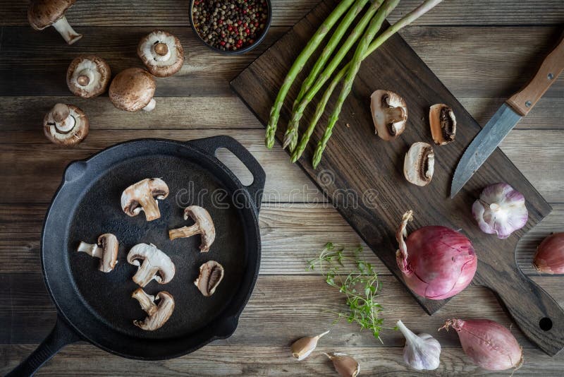 Top Down View of an Assortment of Vegetables Being Prepared for Cooking ...