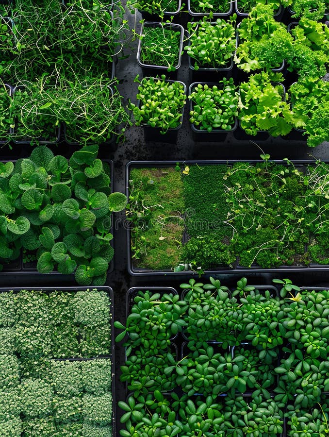 A Top-down View of an Assortment of Microgreen Trays Arranged in Rows ...