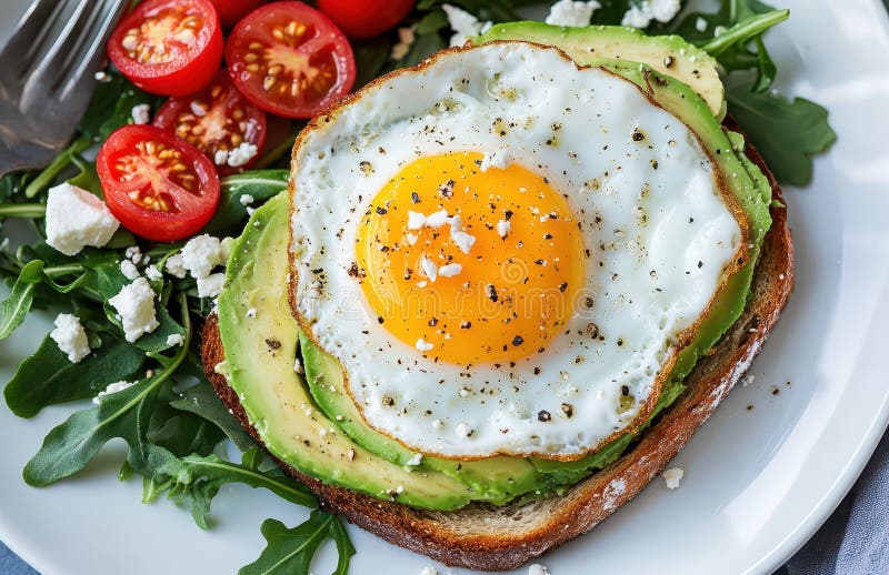 Top Down View Avocado, Toast, Egg, Breakfast, Stock Illustration ...