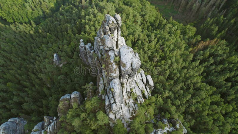 Top Down View of Bastei Towering Rock Formations Surrounded by Dense ...