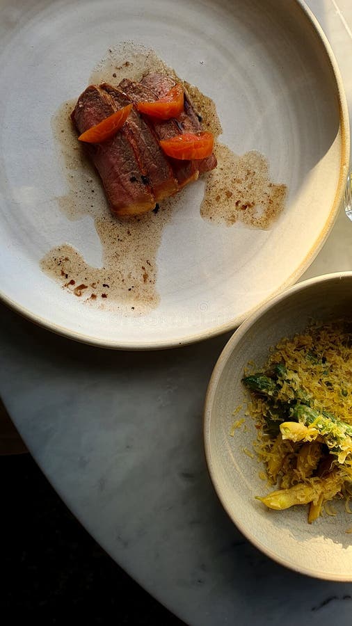Top Down View of Beef on Rustic Place Stock Image - Image of dinner ...