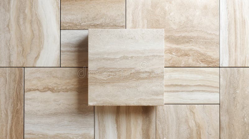 Beige Travertine Tiles Arranged in Offset Rectangular Layout with ...