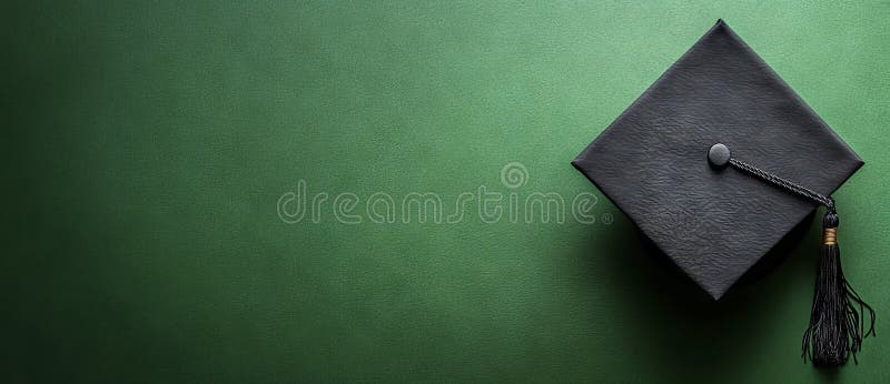 A Top-down View of a Black Graduation Cap with a Red Tassel and a ...