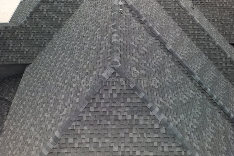 Top Down View of Black Shingles Home Roof is Concept of Roof Inspection ...