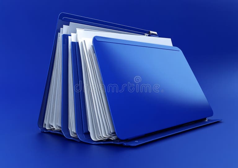 Top-Down View: Blue Folder with Empty Papers - 3D Visualization Stock ...
