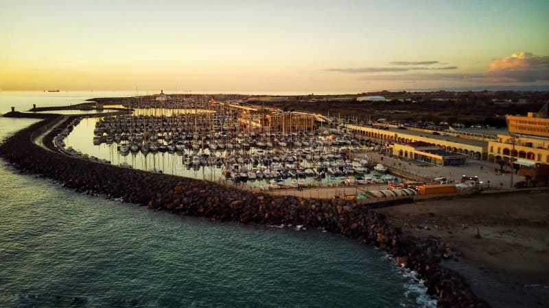 Top Down View of Boats Parked Near the Beach at Sea Stock Photo - Image ...