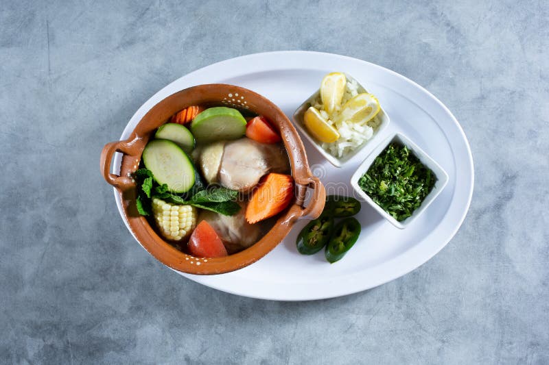 Top Down View of Bowl of Caldo De Pollo Stock Photo - Image of zucchini ...