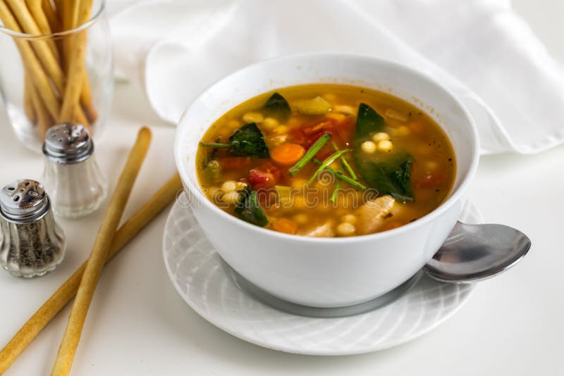 Top Down View of a Bowl of Homemade Chicken Vegetable Soup with ...