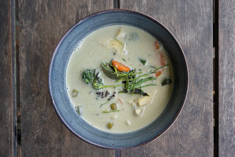 Top Down View of a Bowl of Thai Green Vegetable Curry Stock Photo ...