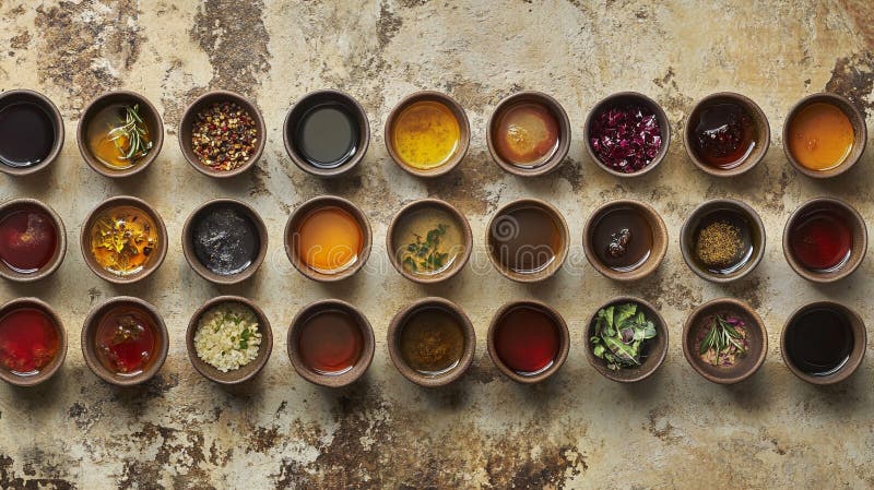 Top Down View of Bowls of Different Sauces of Flavor Stock Illustration ...