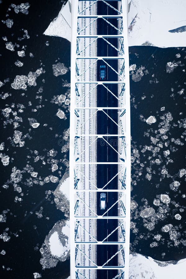 Aerial View of Bridge Over River with Floe, Aerial View Stock Image ...