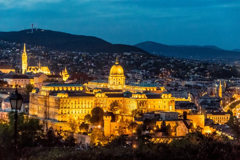 Historical Buda Castle at Night Stock Photo - Image of gellert ...