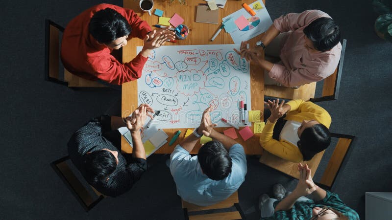 Top View of Smart Business Team Working Together by Using Mind Map ...
