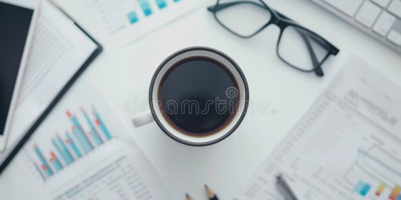 Top-down View of Business Tools and Coffee on a Clean White Desk. Stock ...