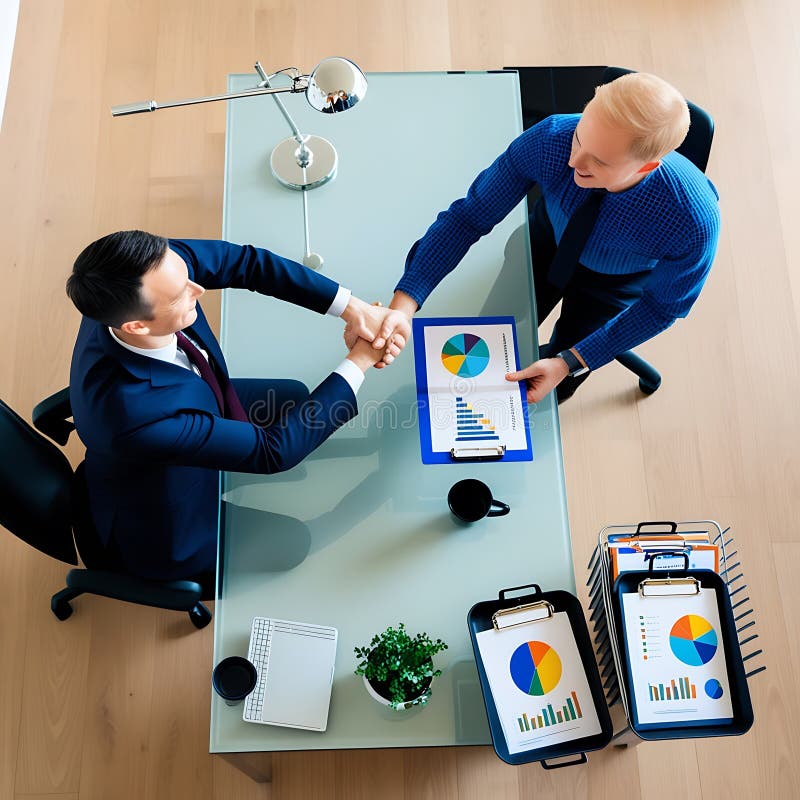 Top View of Businessman in Suit Drinking Coffee during Collaboration ...