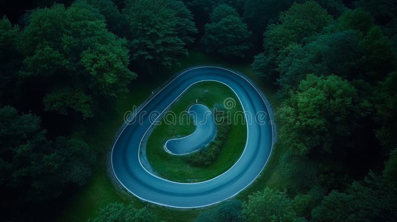 Top-down View Captured by an Aerial Drone of a Winding Road that Snakes ...